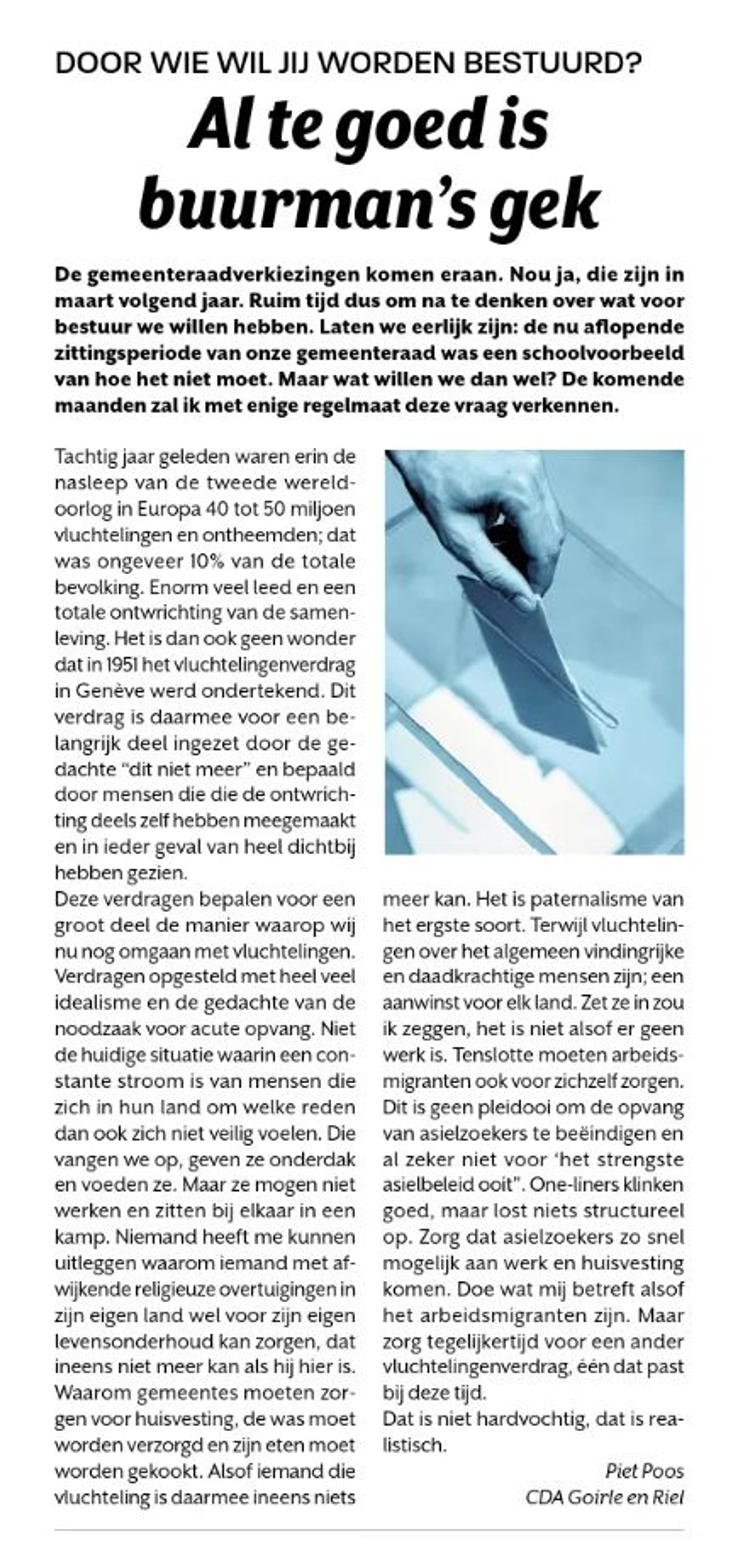 Goirle | Artikel uit Goirles Belang: Al te goed is buurman’s gek